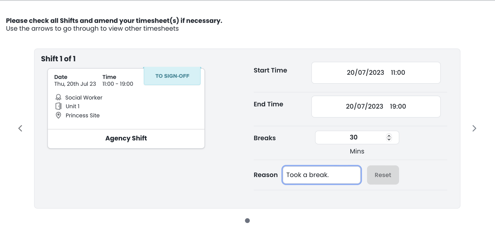 As an agency worker, how do I obtain sign off for my shifts?