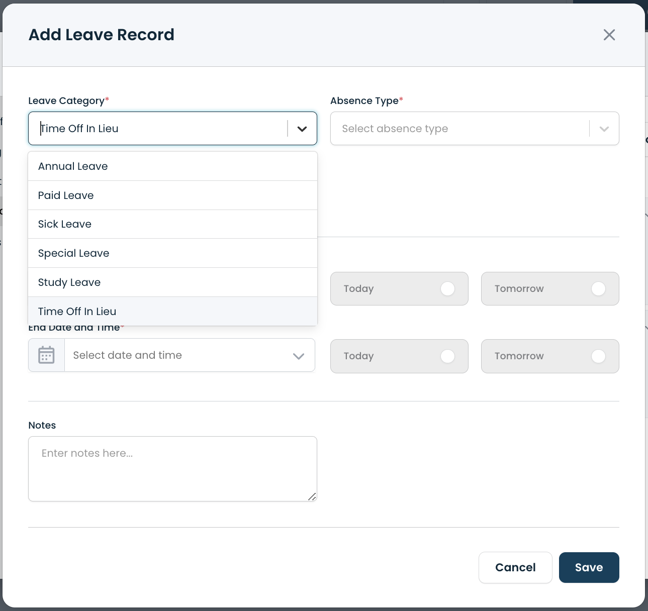 How do I manage time off in lieu?