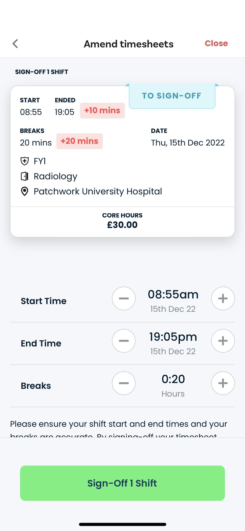 How do I obtain sign-off for my shift(s)?